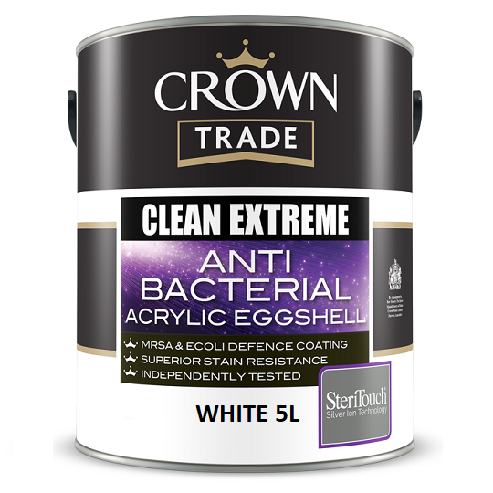 Crown Clean Extreme Anti Bacterial Acrylic Eggshell White 5L – zyberltd
